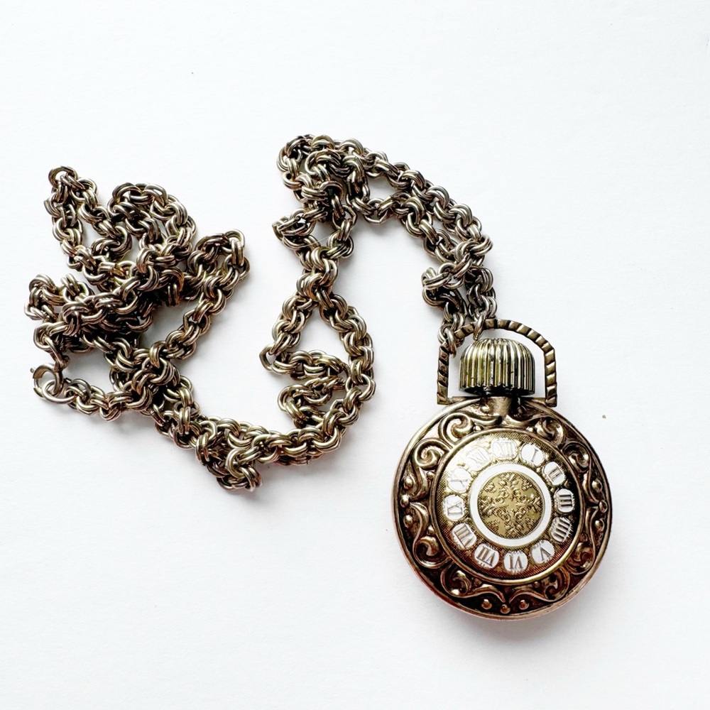 Vintage Avon Perfume Bottle Necklace Clock Design - Gem